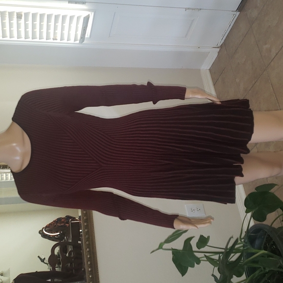Express | Dresses | Express Red Black Ribbed Fit Flare Long Sleeve Red ...
